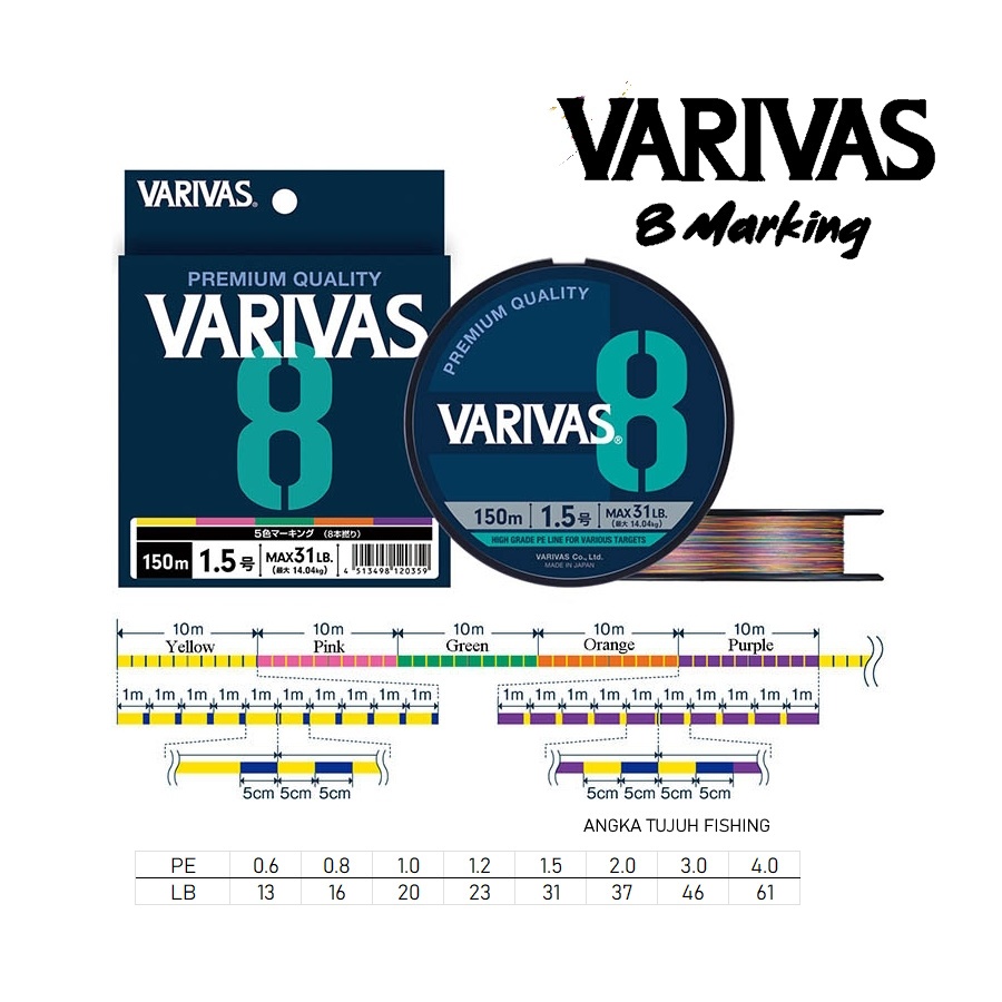 Varivas PE 8 Marking Edition Braid Line Fishing Line 150m 200m 300m | Shopee Malaysia