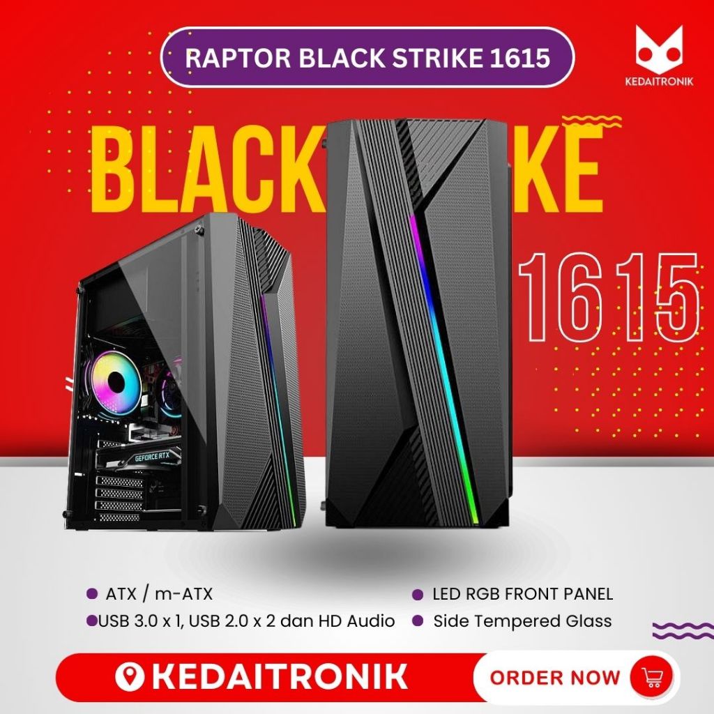 Raptor Black Strike Led RGB Power UP Gaming PC Case 1615 1632 1650 1652 ...