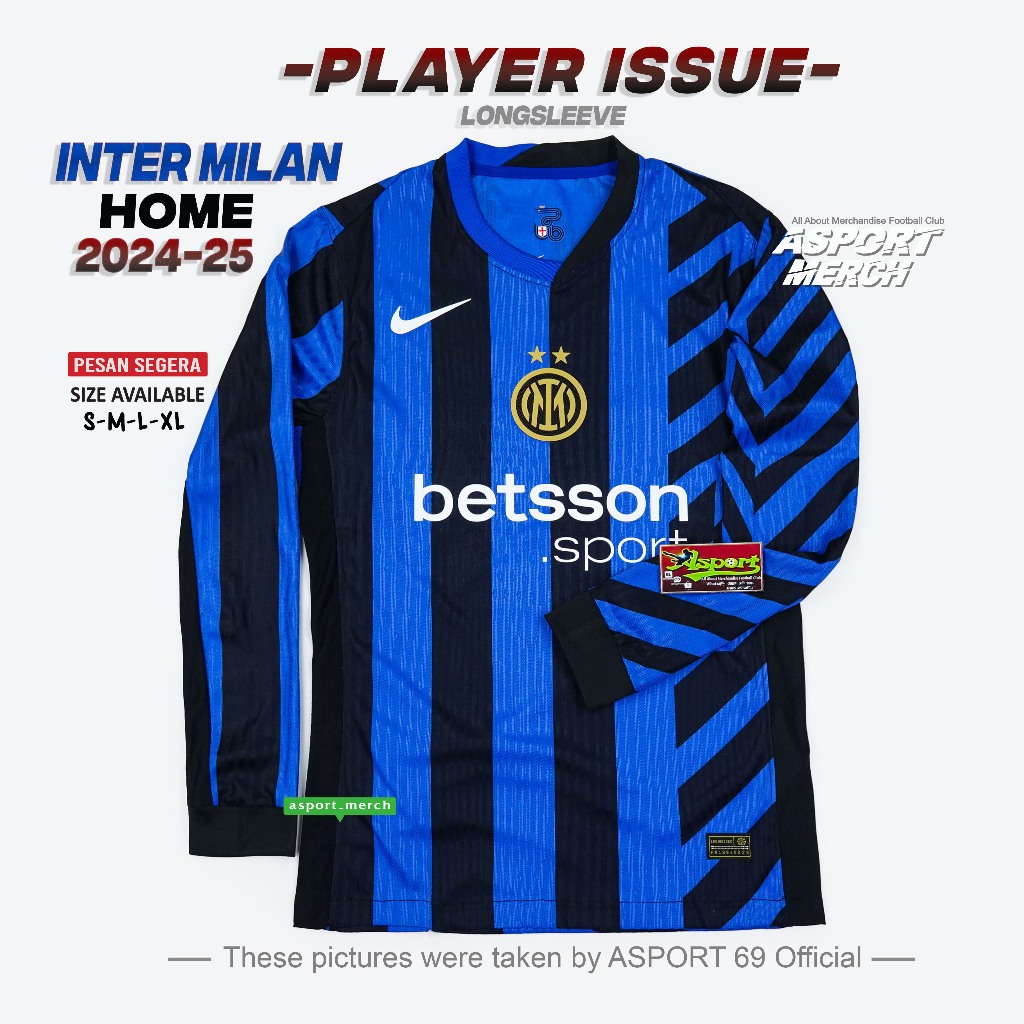 Inter HOME FOOTBALL JERSEY 2024 2025 LONG SLEEVE PLAYER ISSUE JERSEY ...