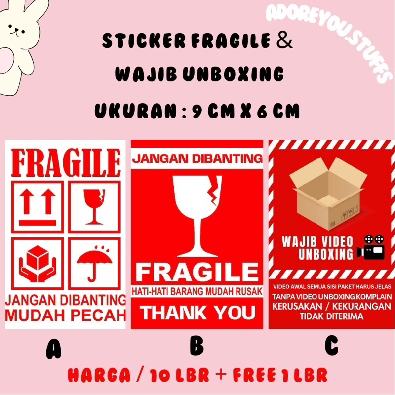 [ 10 Lbr + Free 1 Lbr ] Fragile Sticker | Thankyou Sticker | Thankyou ...