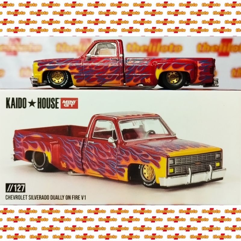 KAIDO HOUSE CHEVROLET SILVERADO DUALLY ON FIRE V1 127 MINI GT CHEVY API ...