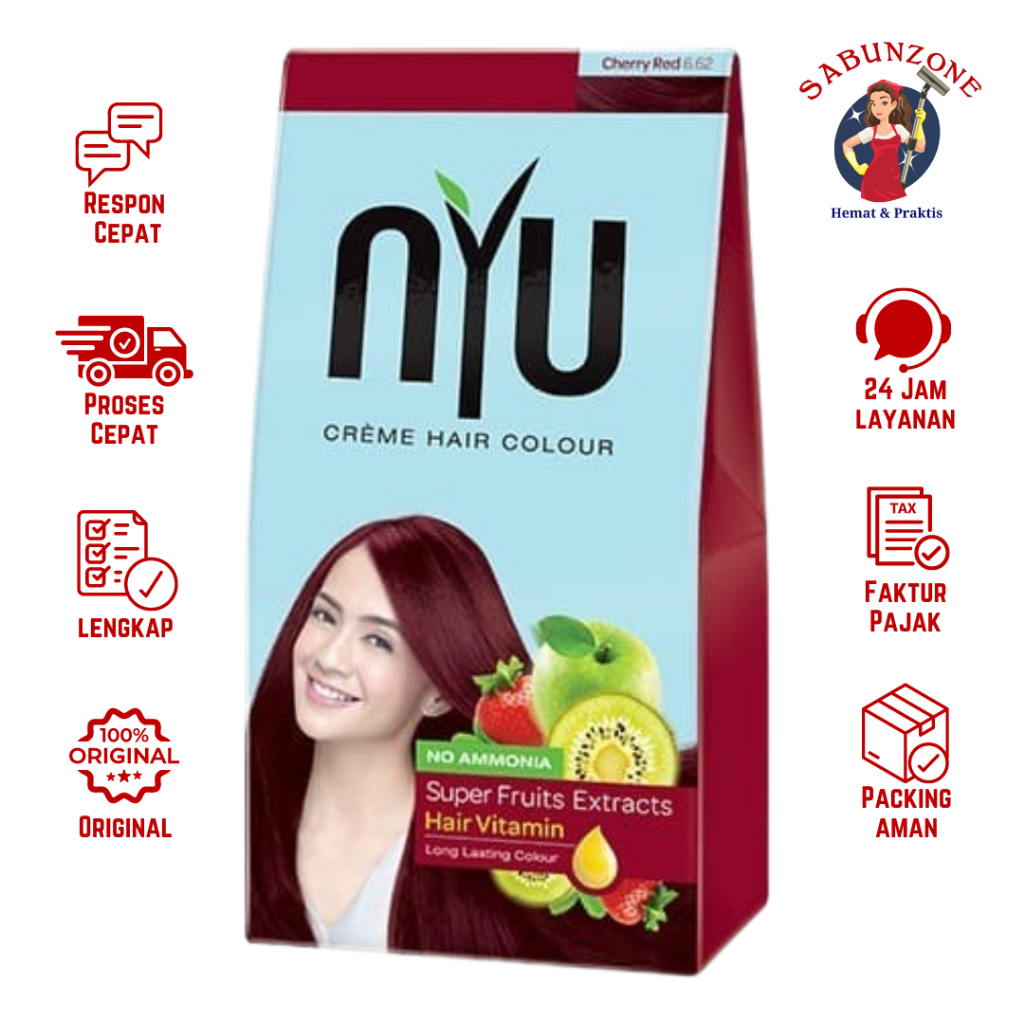 MERAH Nyu Creme Hair Color Cherry Red Red Hair Dye 30+30 ml | Shopee ...
