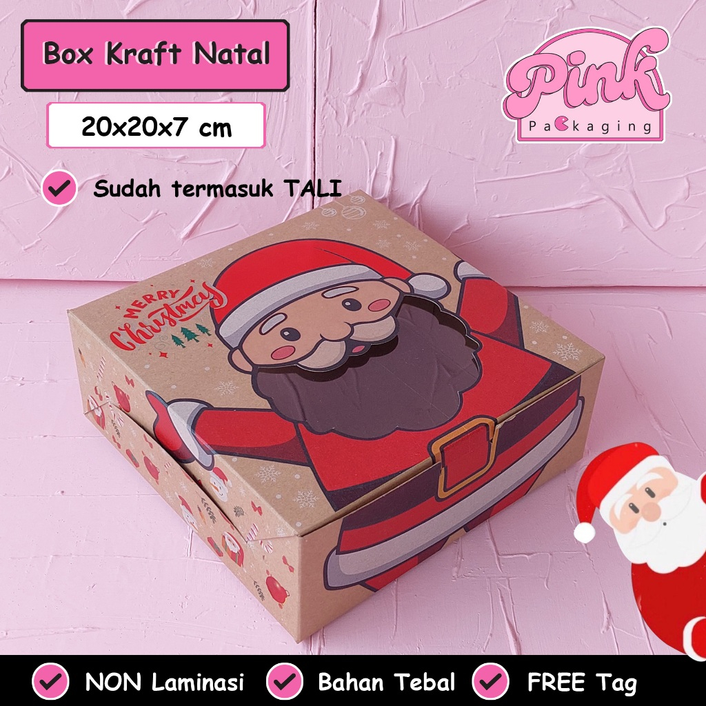 MERAH Christmas Kraft Box Hampers Cake Pudding Christmas 20x20x7 cm ...