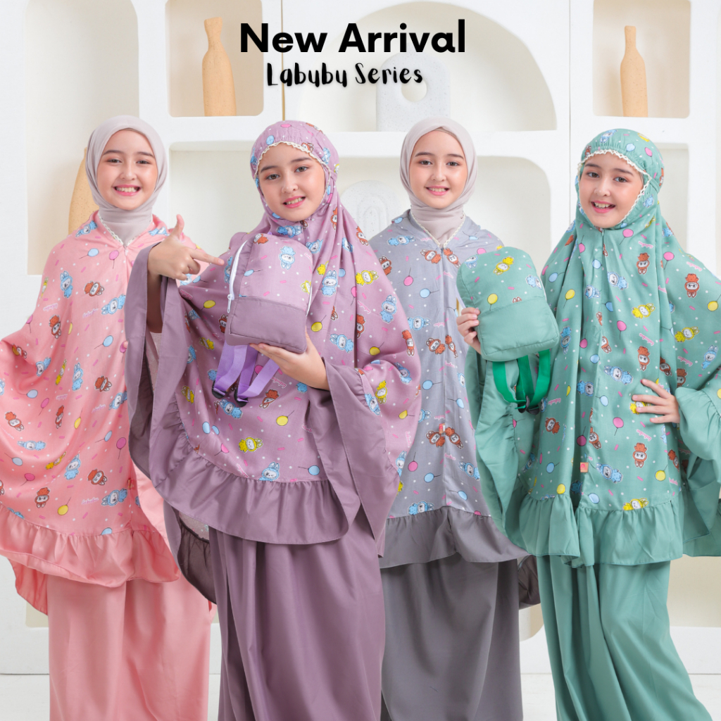 2 in 1 Children's Mukena Ages 2 to 12 Years Premium Labubu Rayon ...