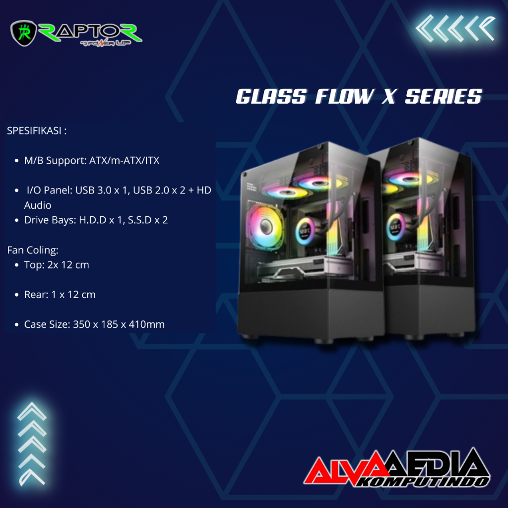 CASHING PC RAPTOR GLASS FLOW Q AND X SERIES + 3 RGB FANS | GLASS FLOW Q ...
