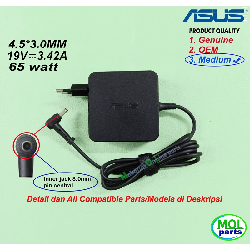 ASUS P2430UA P2440 P1440 P2520LA P2530 P2710 19V-3.4 Charger Adapter ...