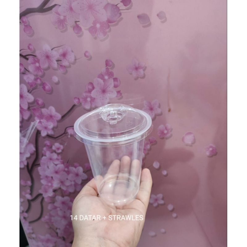 14 Flat 7 Gram Glass + strawless Lid, 1 roll 50 pcs (Mcup Brand ...