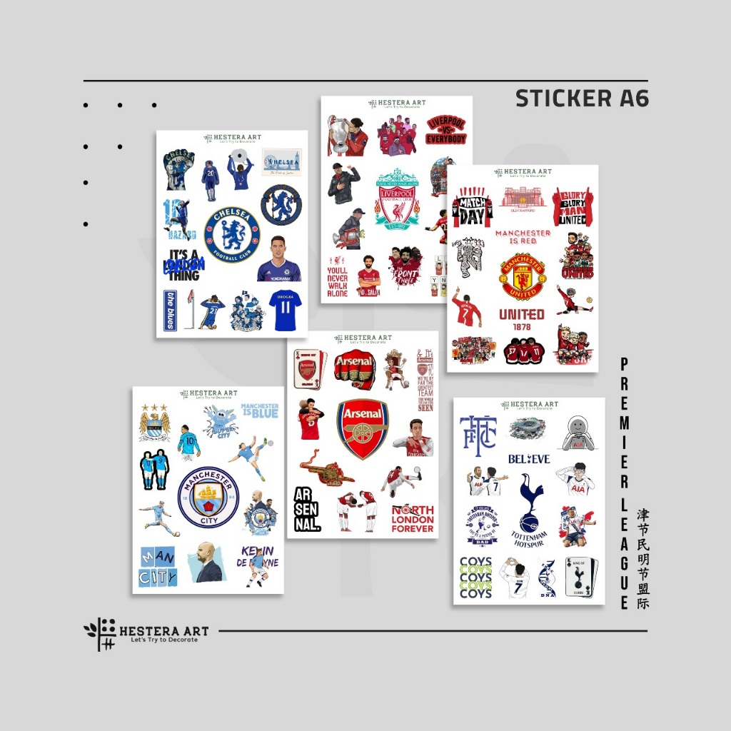 Pack A6 English League Football Team Stickers Doff Glosy Laminated ...