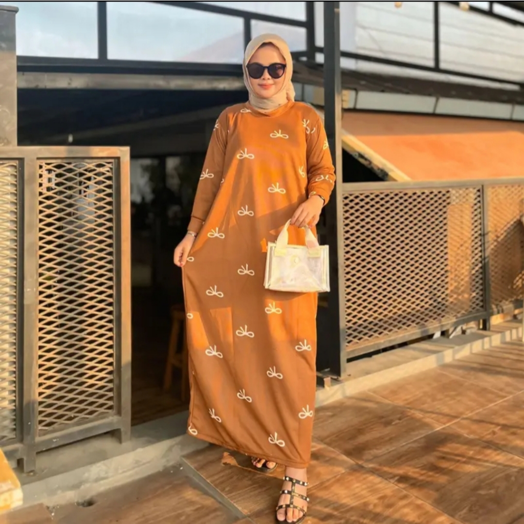 SINDORO Knit Muslim Gamis with Long Sleeve Ribbon Motif / Gamis 2025 ...