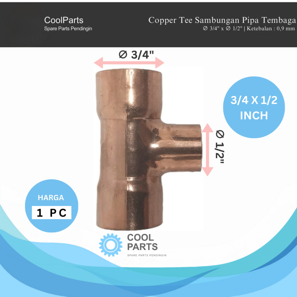 Cooper Tee Copper Pipe 3/4" x 1/2" | Shopee Malaysia