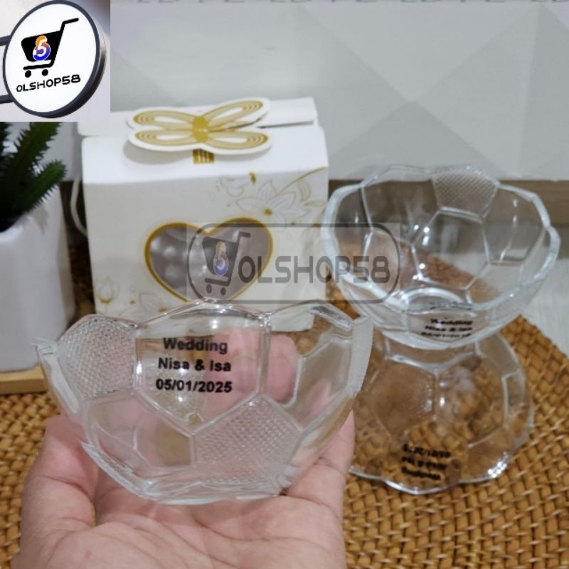 (contains 50pcs) BALL MOTIF GLASS BOWL + BOX PACKAGING SCREEN PRINTING ...