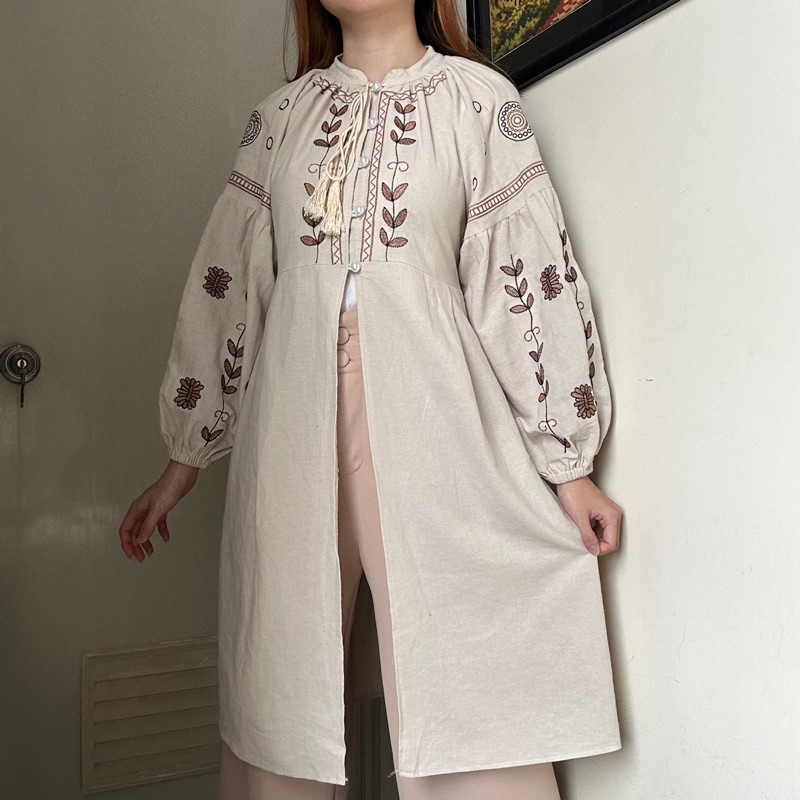 Syafa Top Tunic dress, women's blouse Top, linen embroidery, korean ...