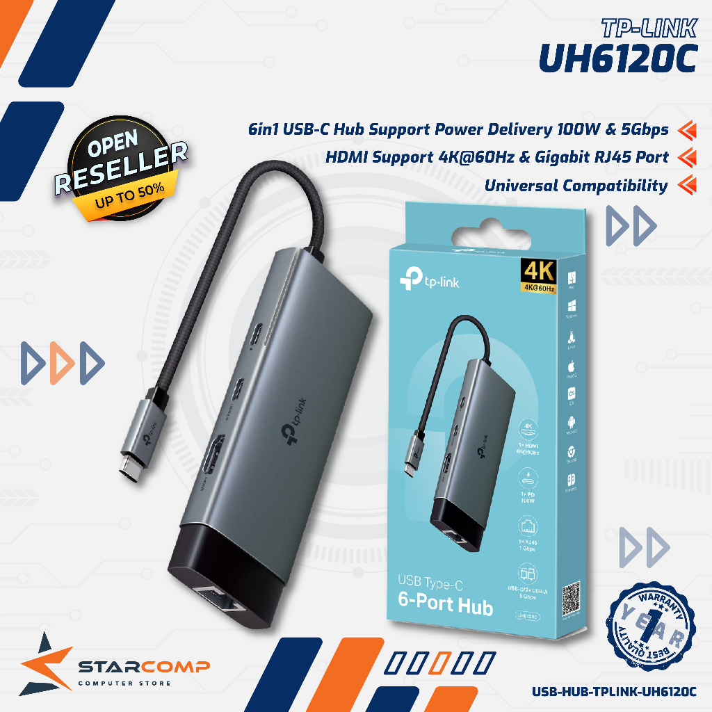 Tp-link UH6120C USB Hub Type-C 6 Port Support PD 100W 5Gbps HDMI 4K ...