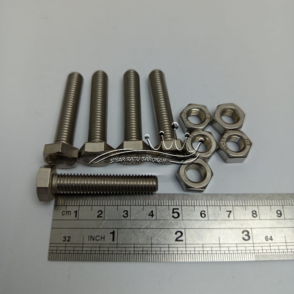 Stainless NUT BOLT M8X40 FULL DRAT LENGTH 4CM KEY 13 4 CM BAUD 12 STENLIS STAINLIS ANTI RUST SS ...