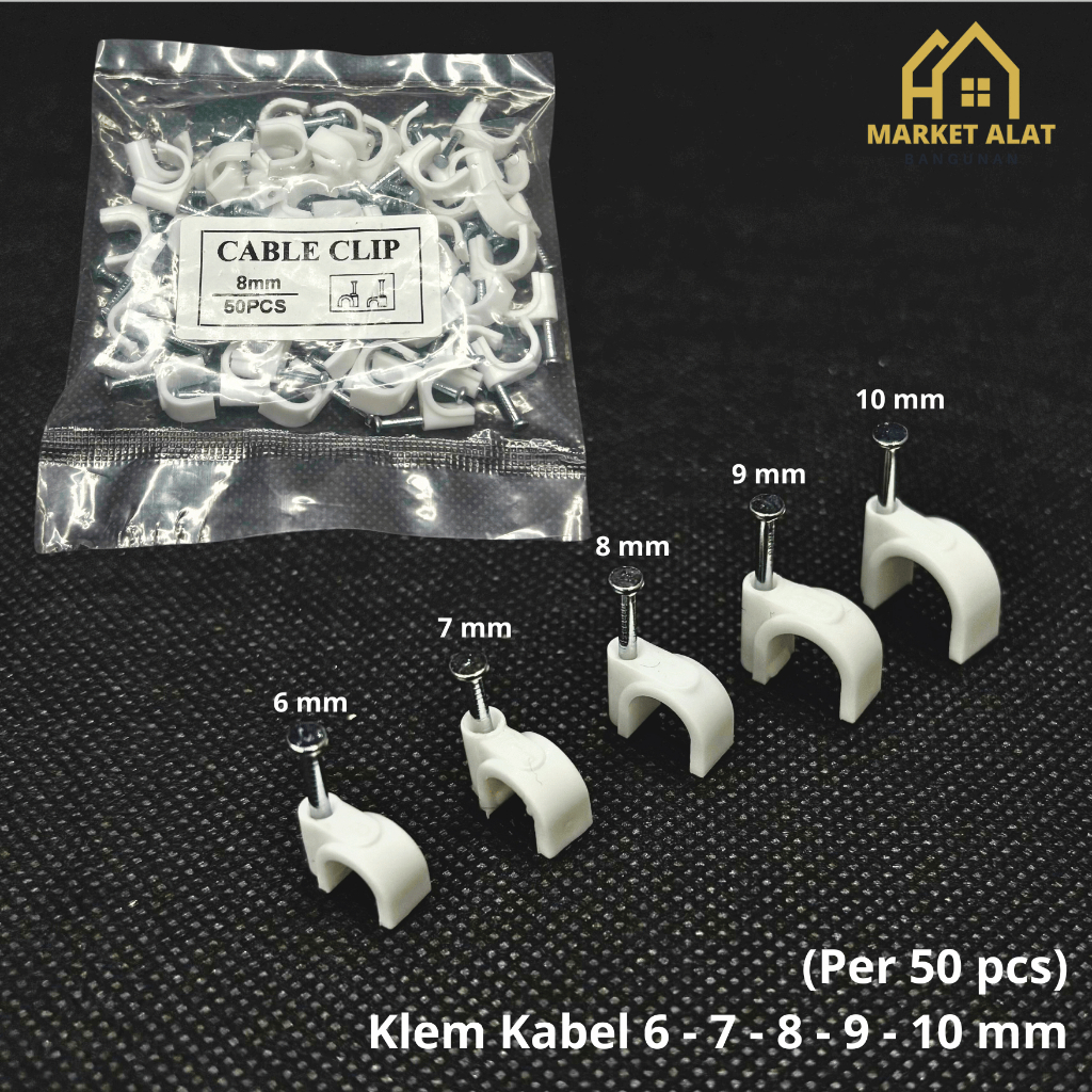 (Per 50 pcs) Cable Clamps + Concrete Nails 6 - 7 - 8 - 9 - 10 mm ...
