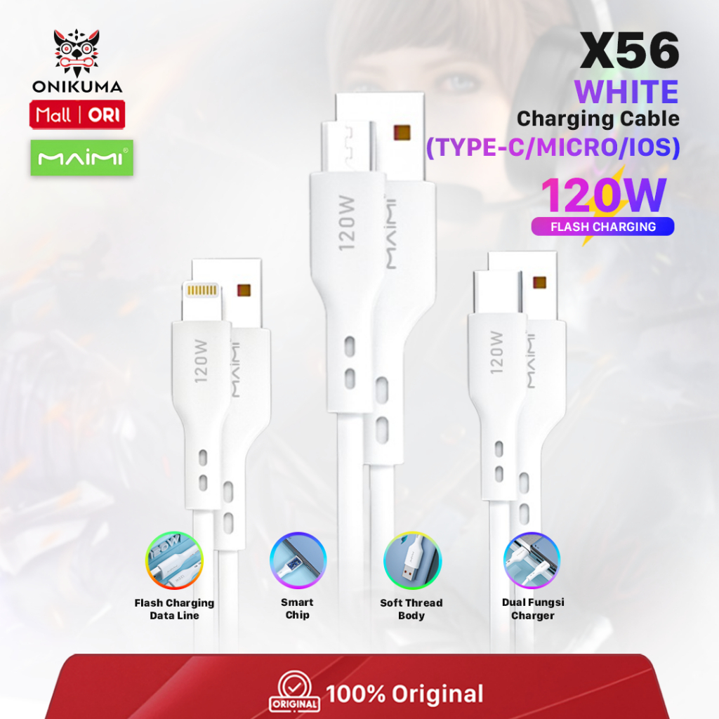 Maimi X56 DATA CABLE - Type C Lightning Micro 1M 6A - Usb Casan Cable - HP Usb Charger Cable ...