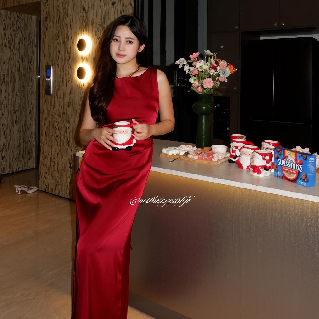 Rachelle Boatneck Satin Dress | Aesthetic yourlife | Shopee Malaysia