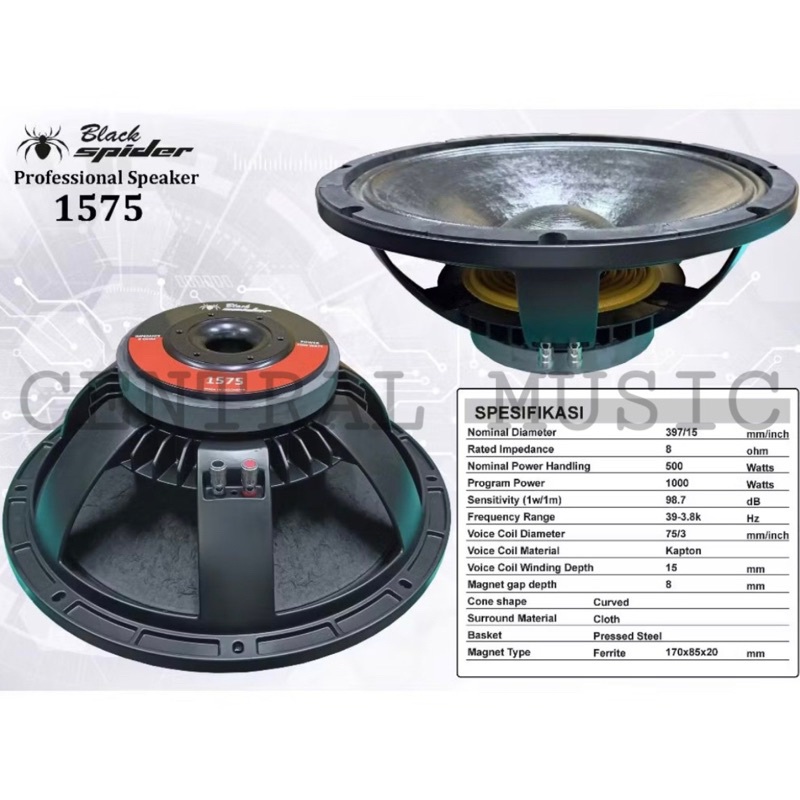 Black SPIDER COMPONENT SPEAKER 15 INCH 1575 COIL 3 INCH FULL COATING ...