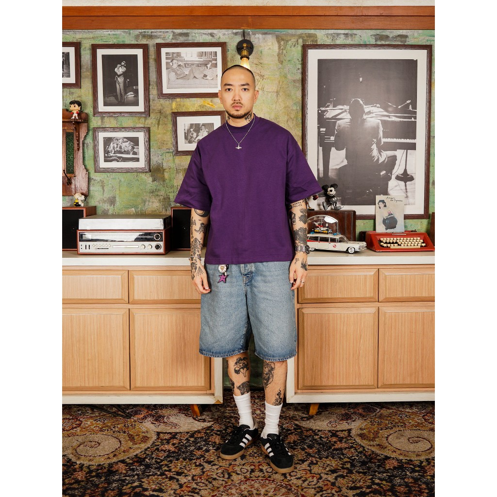 Popgun Studio Dark Purple Plain Boxy Fit 16S Heavyweight T-Shirt ( 235 ...
