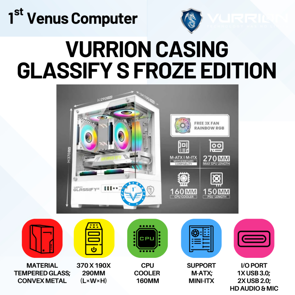 Vurrion Glassify S Frozen PC Casing M-ATX Computer Casing / Mini-ITX ...