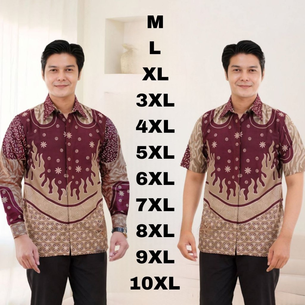 KEMEJA MEN'S BATIK SHIRT BURGUNDY MARUN JUMBO SIZE M L XL XXL 3XL 4XL 5XL 6XL 7XL 8XL 9XL 10XL ...