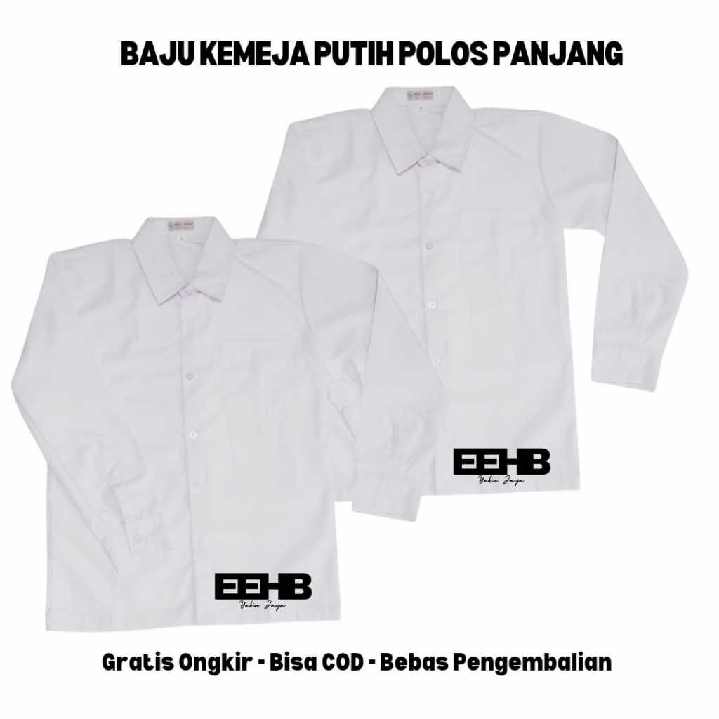 PUTIH KEMEJA Plain Long Sleeve White Shirt School Uniform for ...