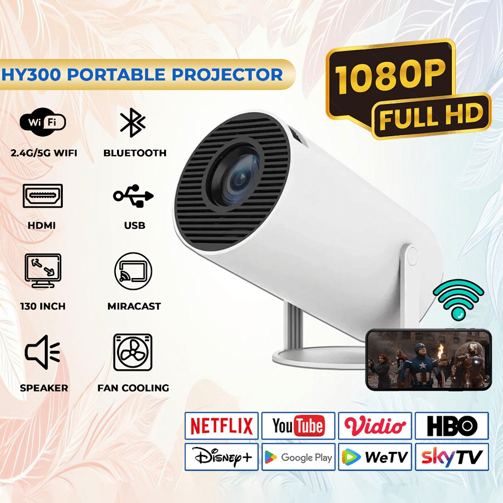 Hy300 Projector Android 11.0 Bluetooth Projector 2.4+5G Wifi 6 Portable ...