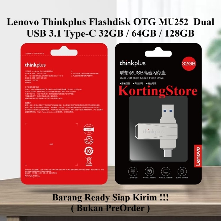 Lenovo Thinkplus Flashdisk OTG MU252 Dual Port USB 3.1 Type-C 32GB Type ...