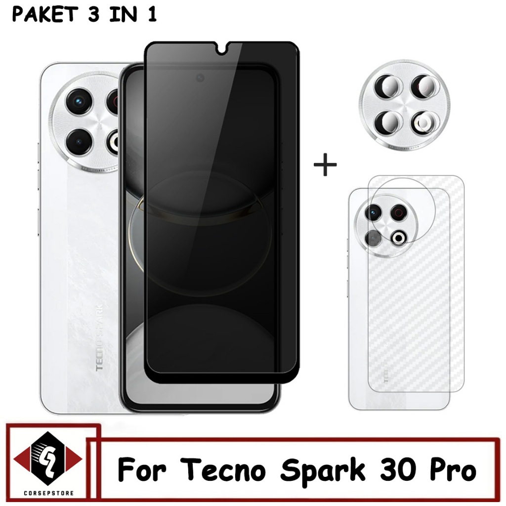 LAYAR 3 IN 1 Tempered Glass Package Anti Spy Privacy Screen Tecno Spark ...