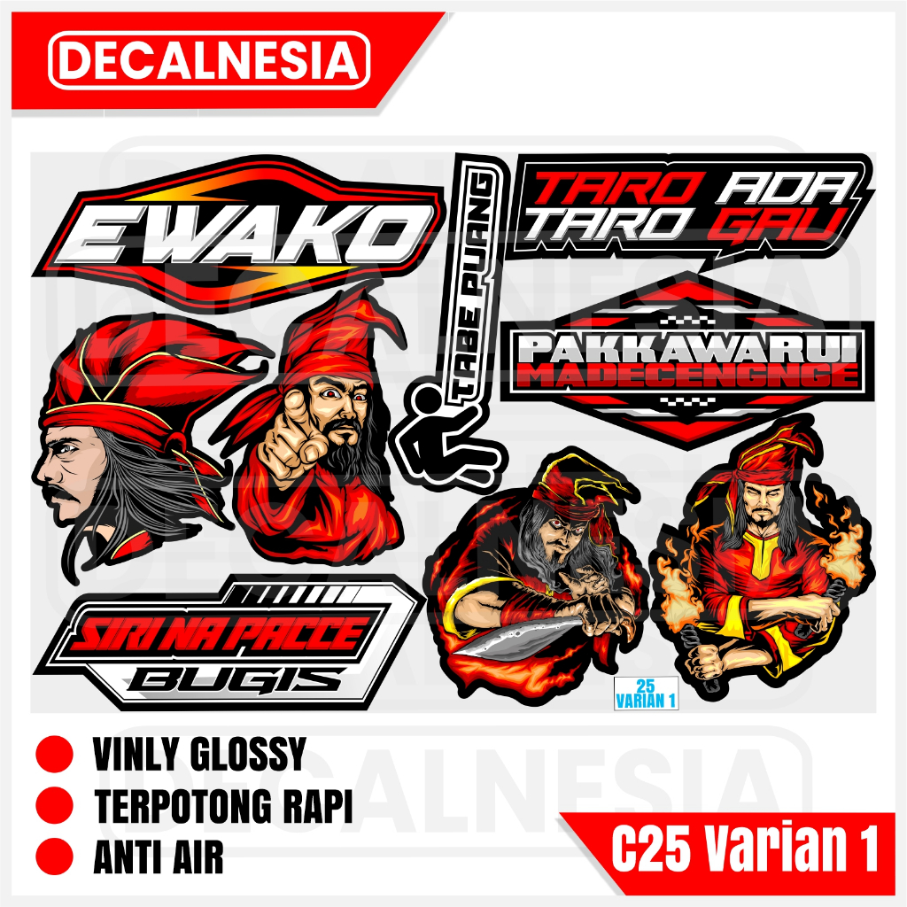 Ewako Racing Motorcycle Helmet Sticker Pack Words Series Ma Pacce Bugis ...