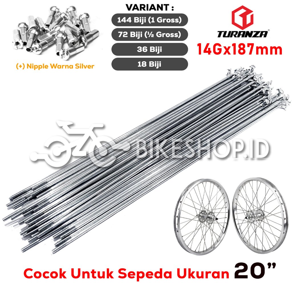 20" Inch 14Gx187mm CP Silver Turanza Folding Bike BMX Minion Spokes ...