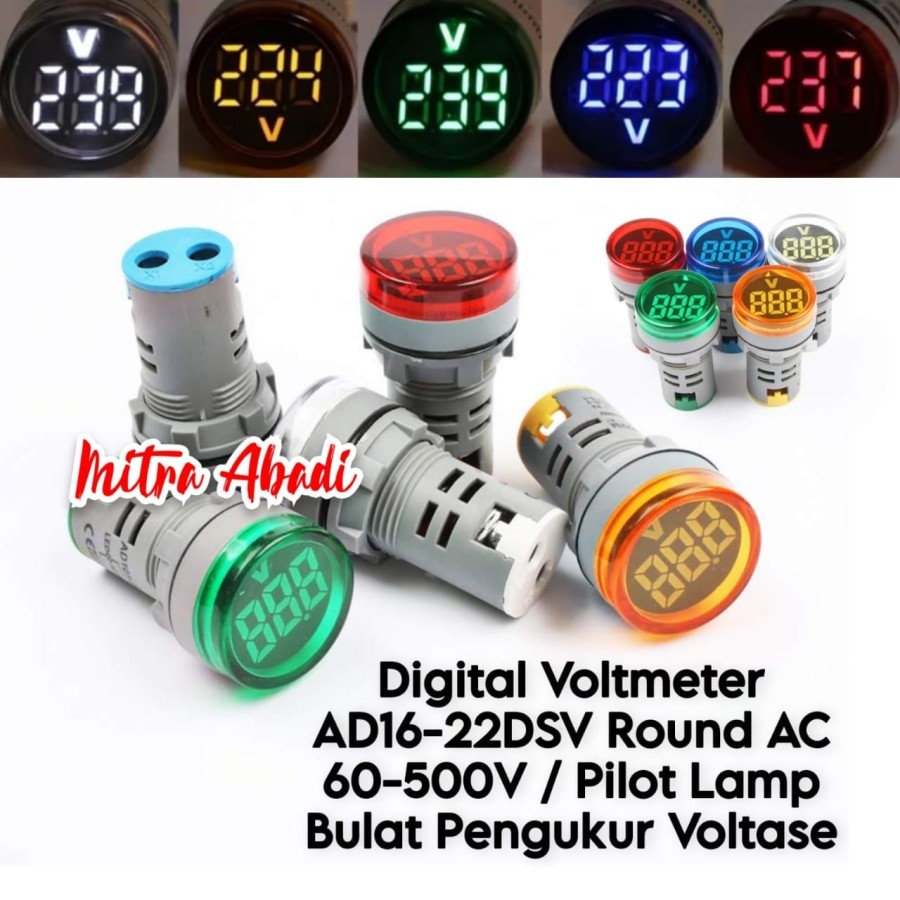 Digital Voltmeter AD16-22DSV Round AC 60-500V / Pilot Lamp Round ...