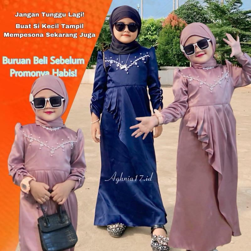 BEST SELLER! Rashiqa Children's Dress – Elegant Long Sleeve Satin Party Dress, Sweet Pearls for ...