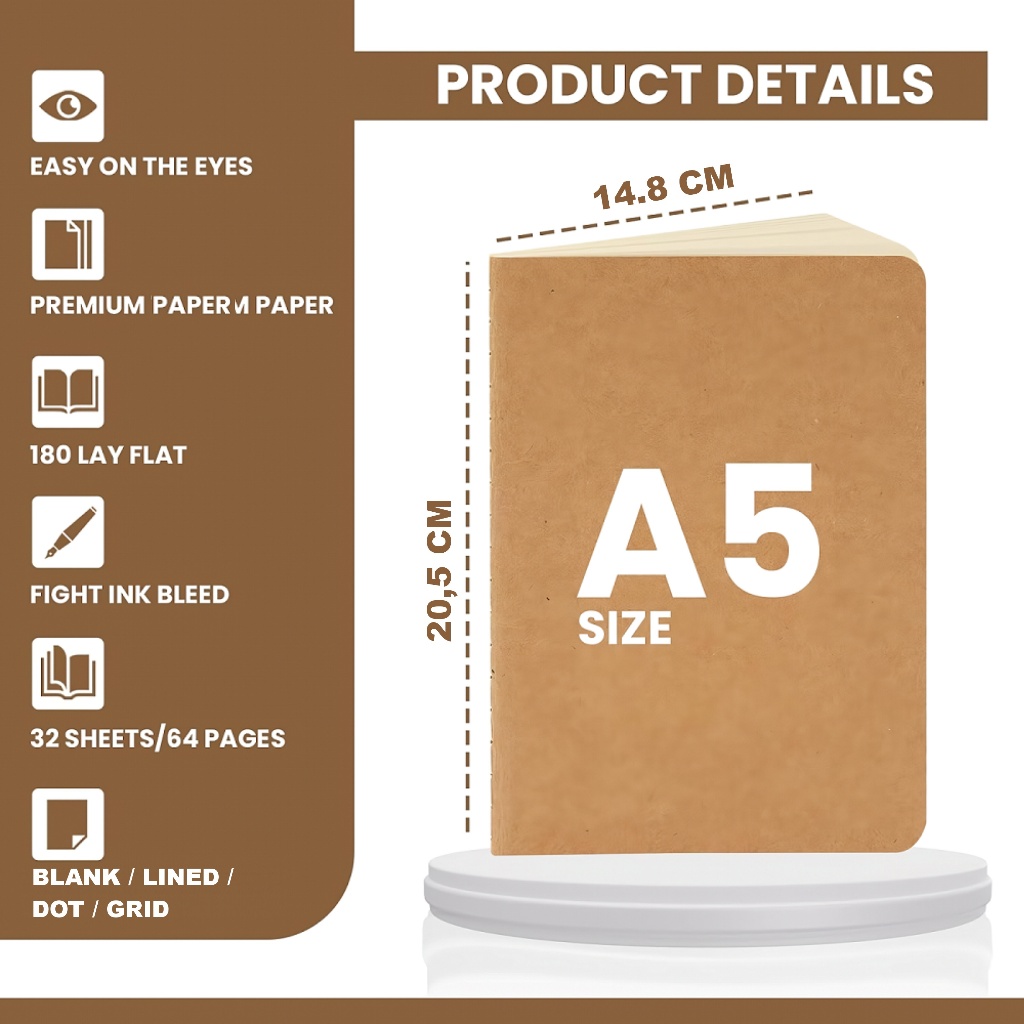 Kraft Notebook Notebook Book 32 Sheets Diary Book Line/Plain/Box A5 ...