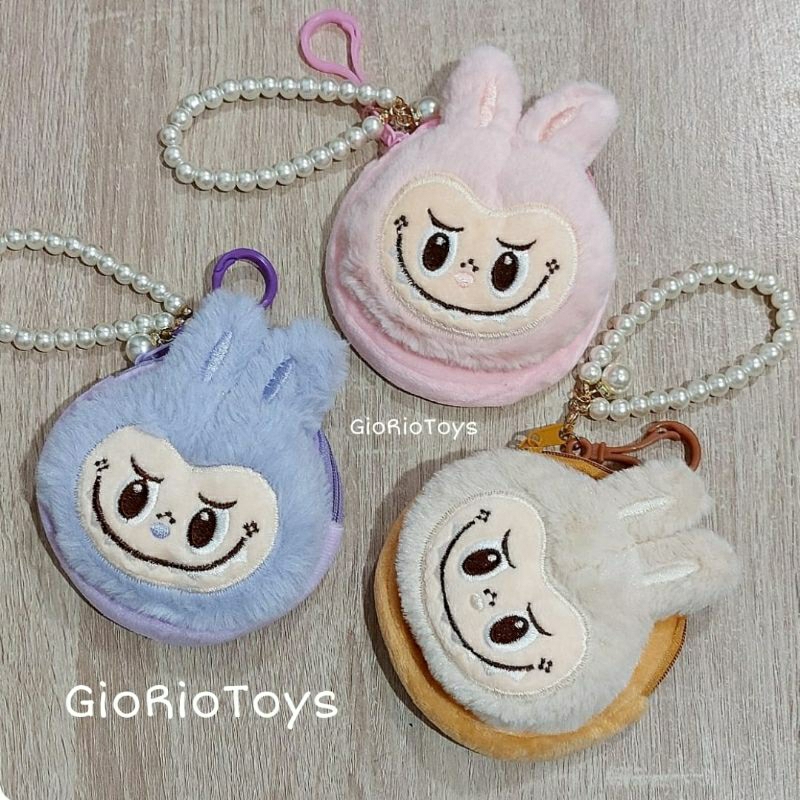 GANTUNGAN Labubu Coin Purse, Fluffy Feather Capybara + Pearl Hanger ...