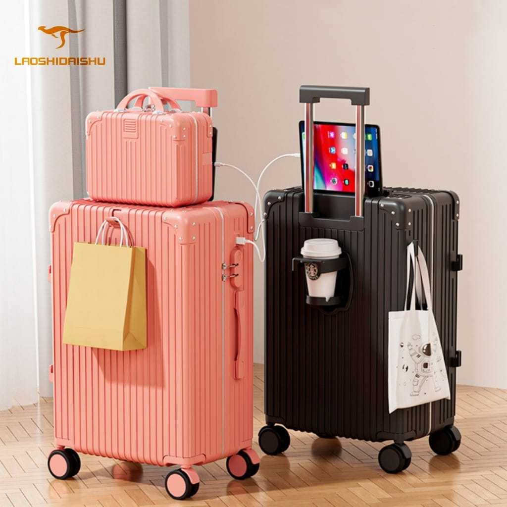 Laoshidaishu Trolley Suitcase 24 Inch Large Capacity Water Cup Holder ...
