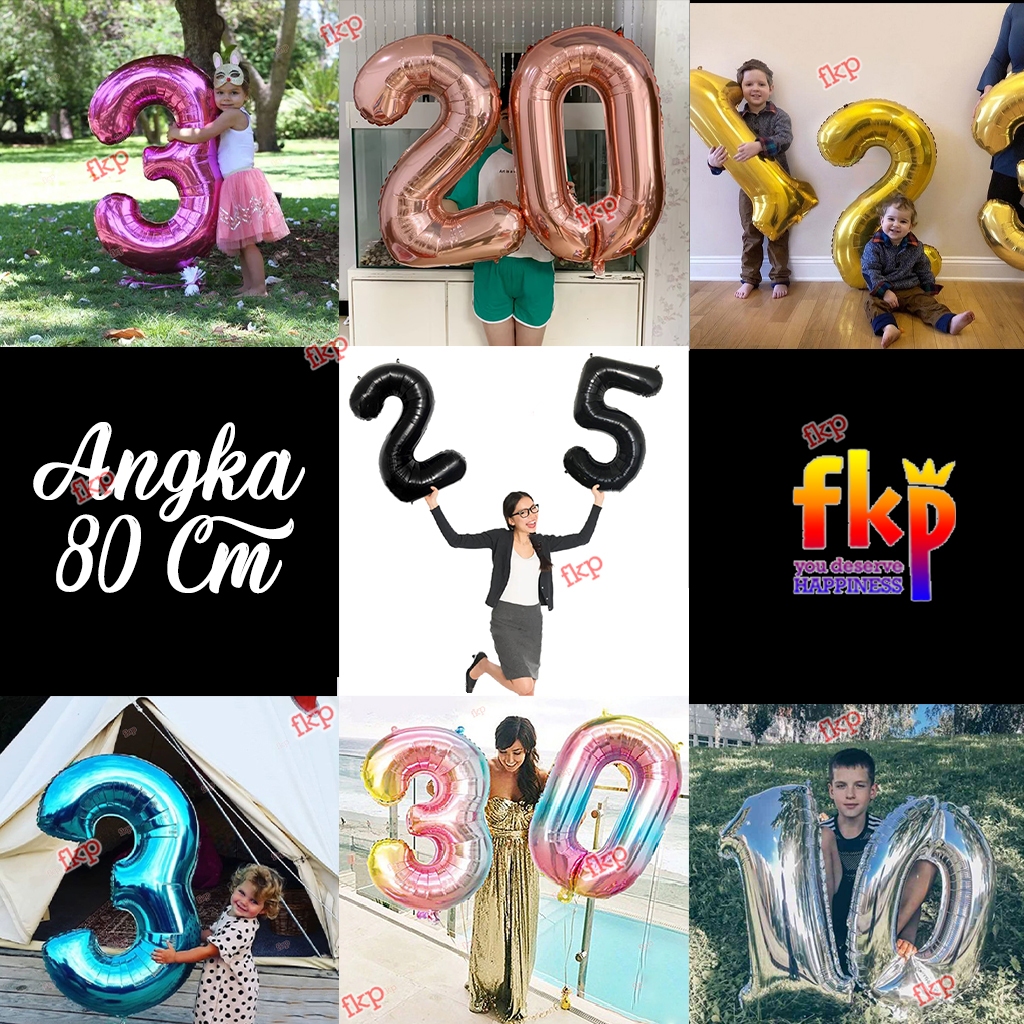 FUN KIDS PARTY Jumbo Number Balloons 80cm Rosegold Silver Gold biru ...