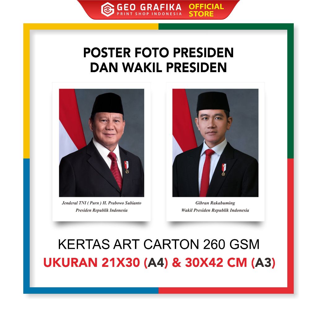 Photo Poster of the President and Vice President, Art Carton Paper, A4 ...