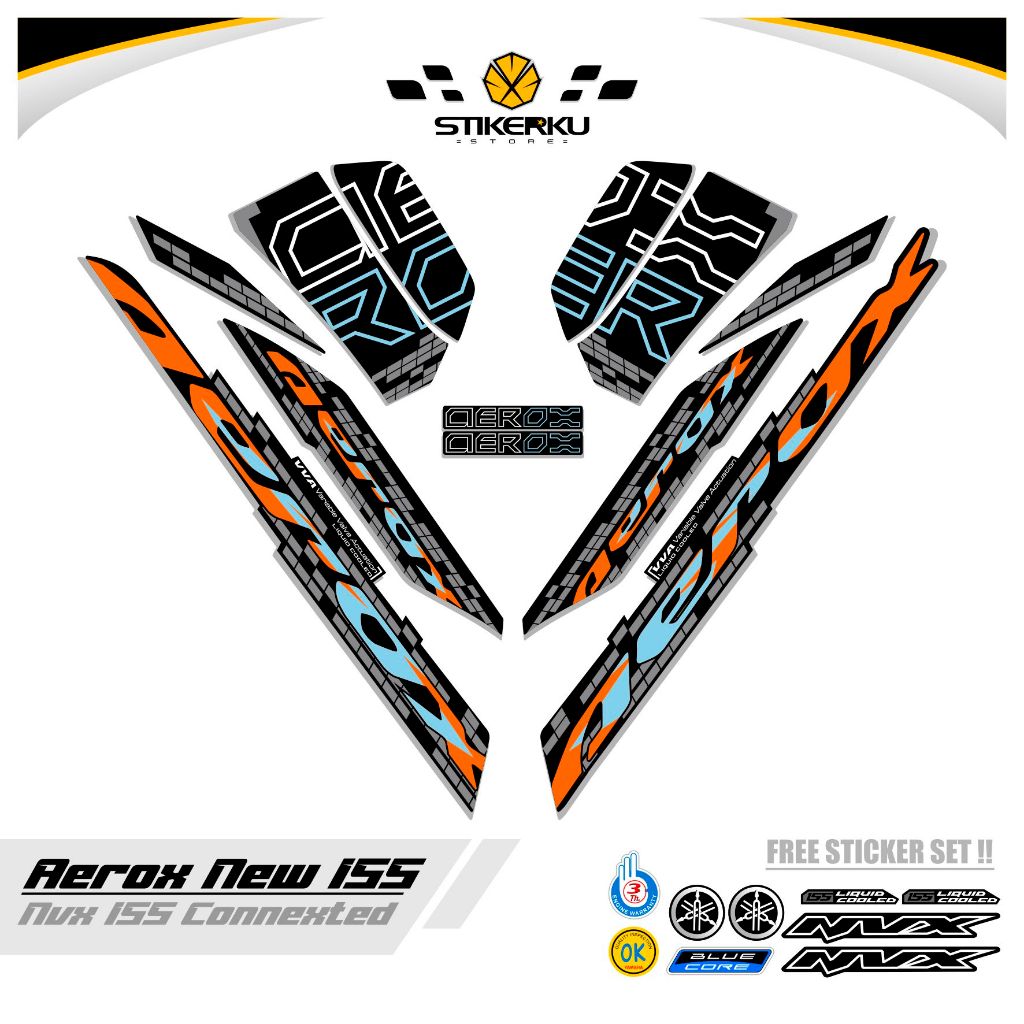 Sticker AEROX 155 NEW / MTF 53 / STRIPING AEROX CONNECTED / CYBER CITY ...