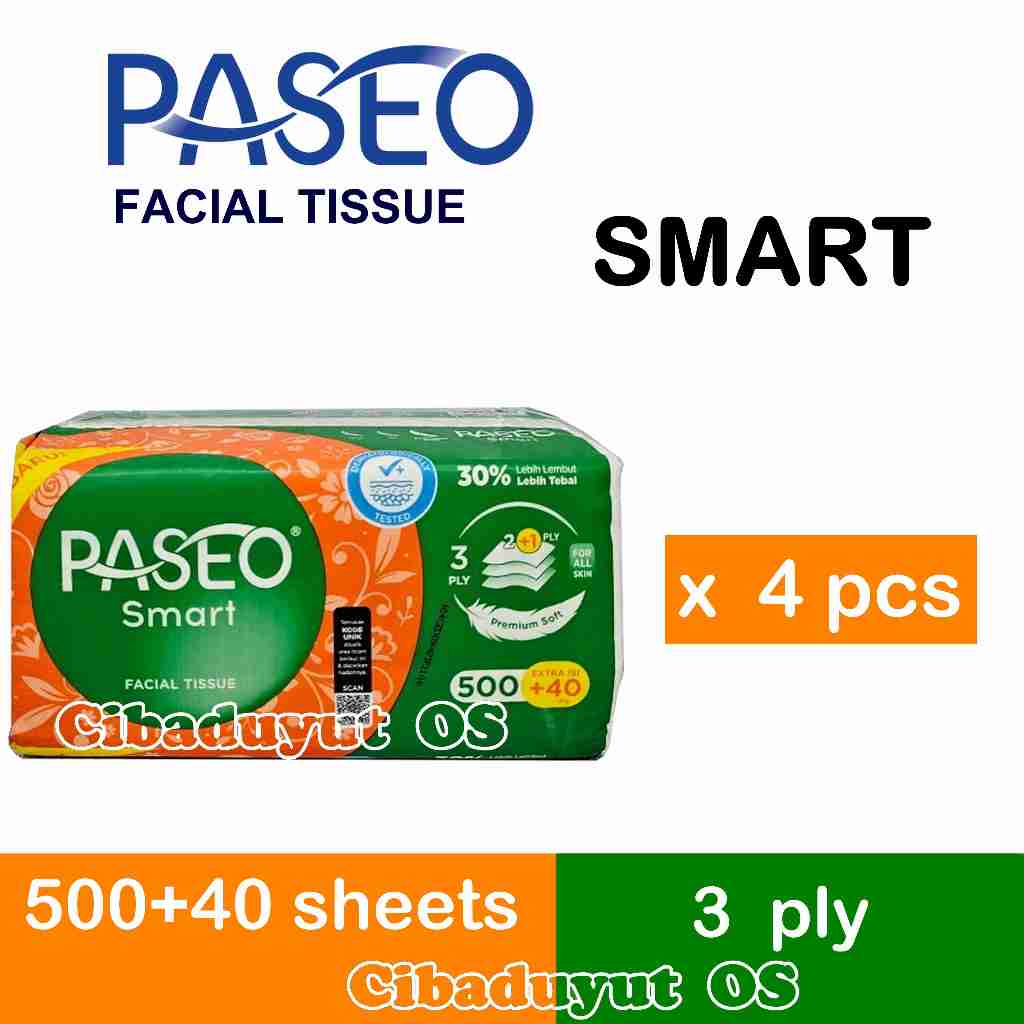 Paseo SMART TISSUE (4pcs) 500+40 sheets 3 ply PASEO SMART FACIAL TISSUE ...