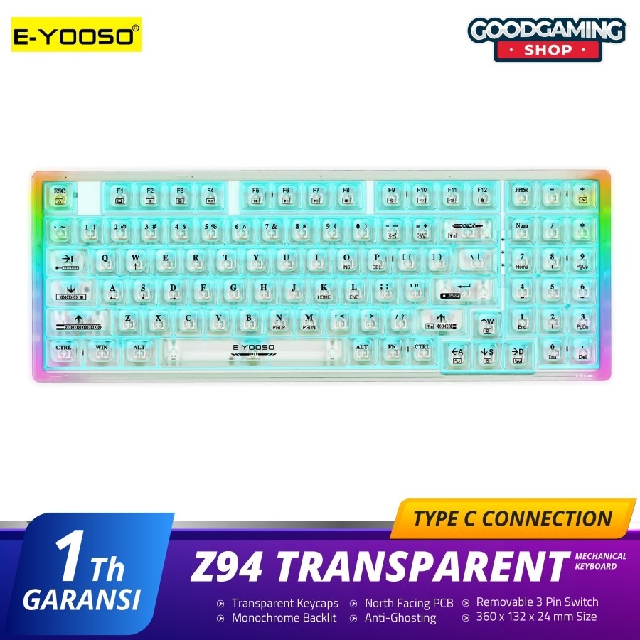 E-yooso Z94 / Z-94 98% Transparent RGB Mechanical Gaming Keyboard ...