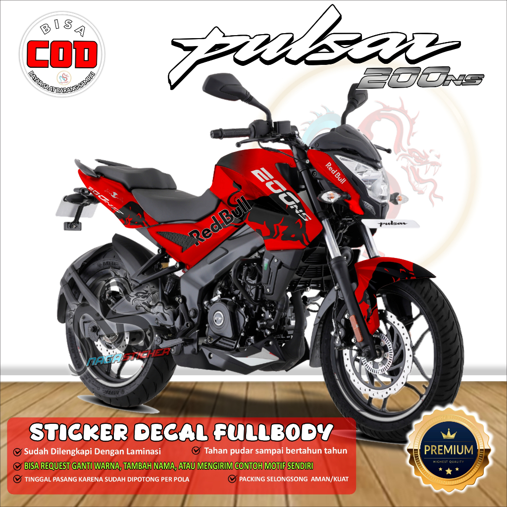 COD AVAILABLE FULL BODY DECAL STICKER KAWASAKI PULSAR NS200 RED BULL ...