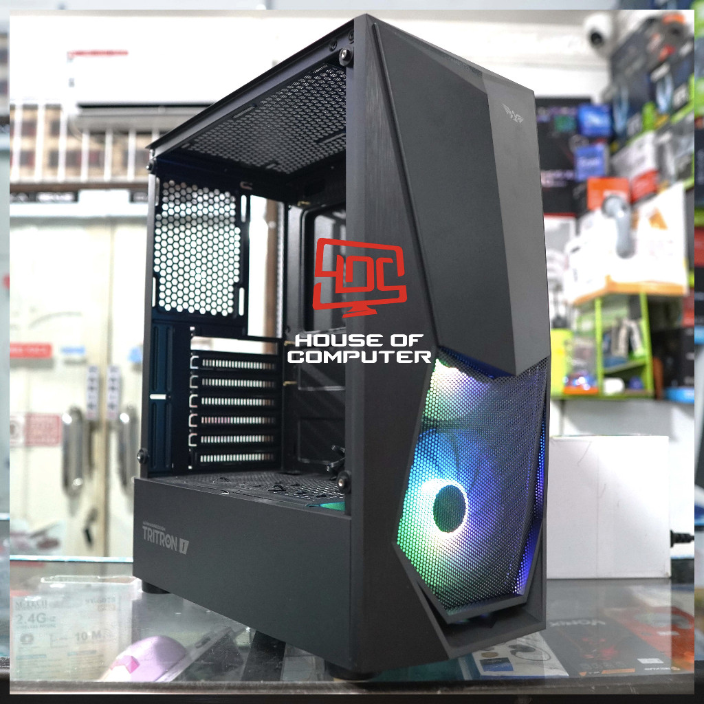 HITAM ARMAGGEDDON CASE PC TRITRON 1 ATX/M-ATX FREE 3 FAN ARGB TEMPERED ...