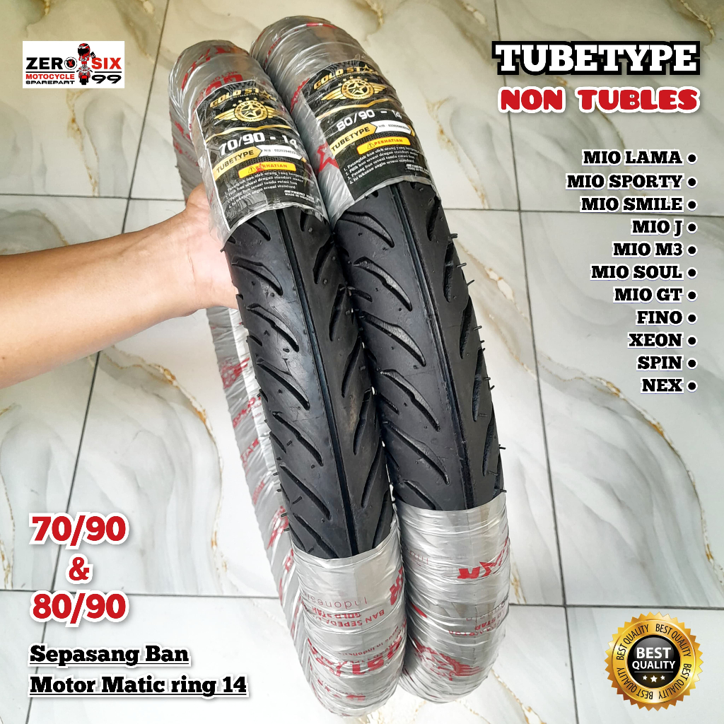 - 1 SET [ PAIR ] TUBETYPE OUTER TIRE / NON TUBLES MOTOR MATIC METIK 70/ ...