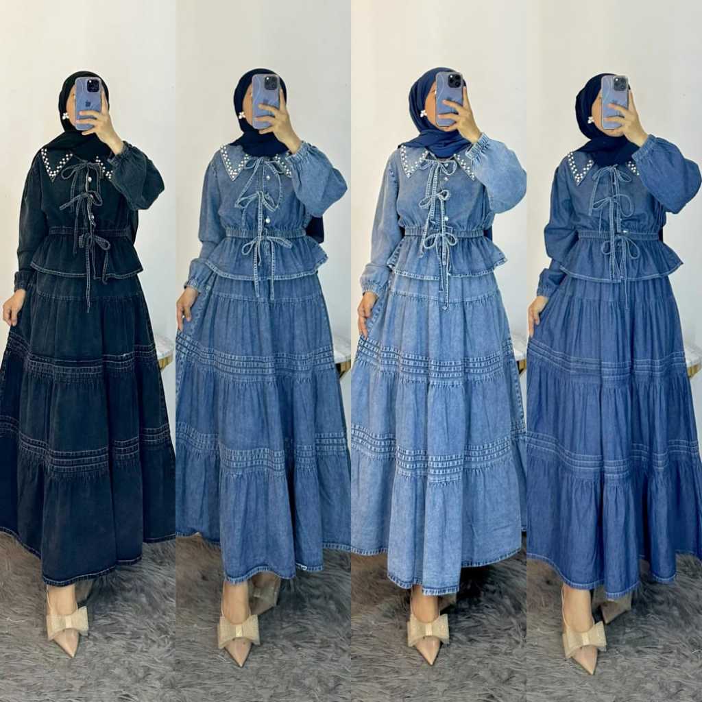 LAVIA TOP & LONG SKIRT SET PREMIUM DENIM JEANS | Shopee Malaysia
