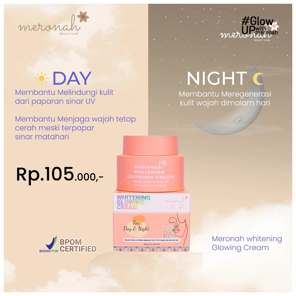 Meronah WHITENING GLOWING CREAM 2IN1 BPOM | Shopee Malaysia