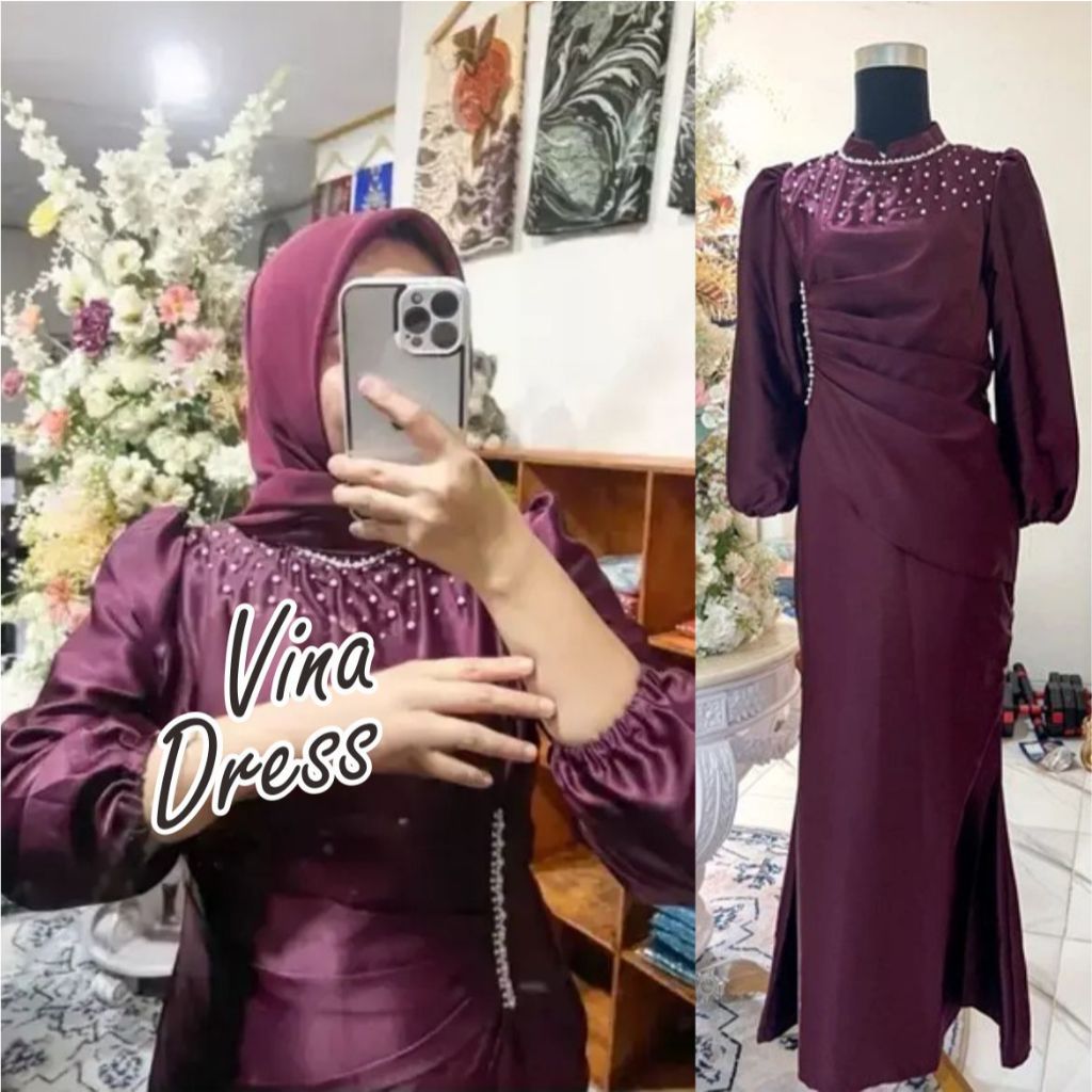 Vina Viral Kondangan Dress Modern PARTY Dress Satin Silk Premium Muslim CLOTHES FOR WOMEN RECENT ...