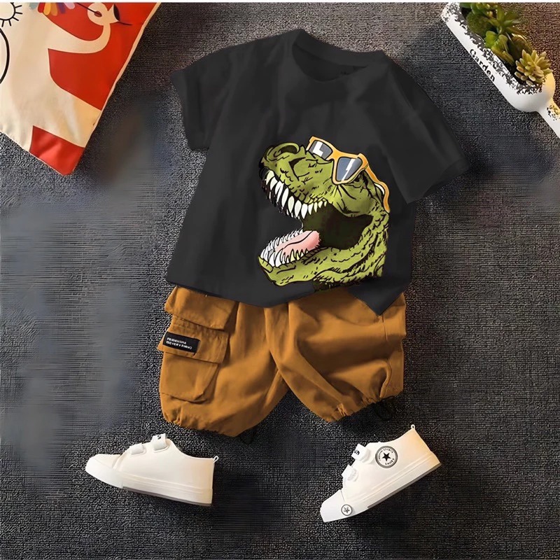 Dino clothes set boys shorts animal print dino glasses t-shirt suit for ...