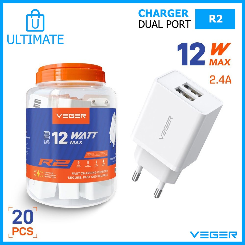 Charger Veger R2 Dual Output 2.4A (1 Jar = 20 Pcs) | Shopee Malaysia