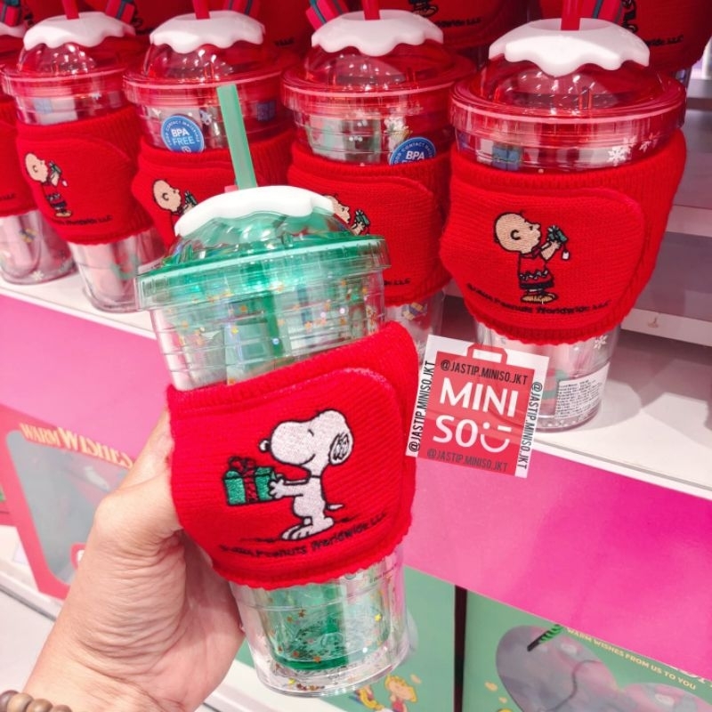 MINISO Plastic Drinking Bottle Handle + Straw / Double Wall Plastic ...